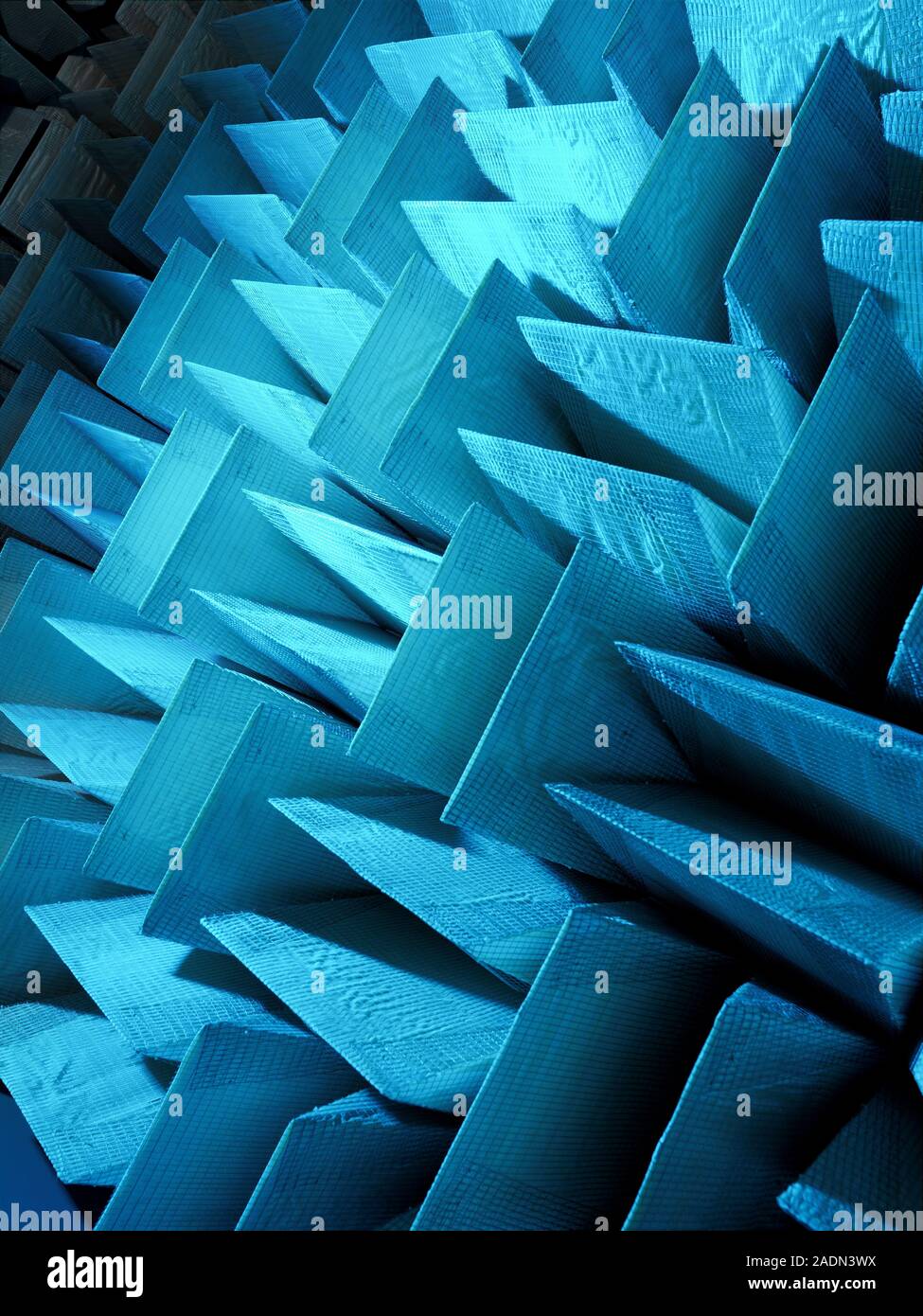 Acoustic testing chamber. Tiles on the wall of an anechoic chamber, a ...