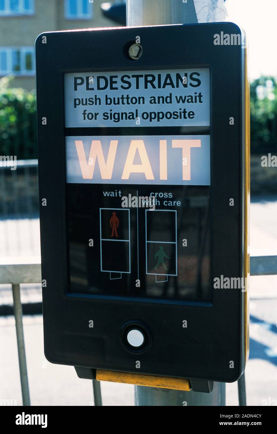 Pedestrian crossing control. Pedestrians press the button when they ...