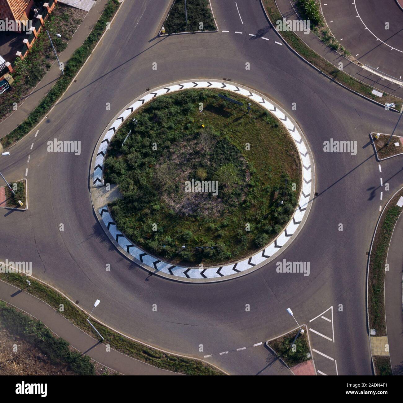 Roundabout. Aerial photograph of a roundabout. Photographed in the UK ...