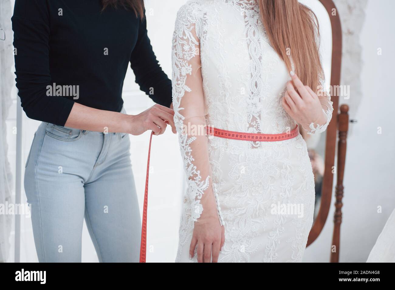 Looks like everything is perfect. The process of fitting the dress in ...