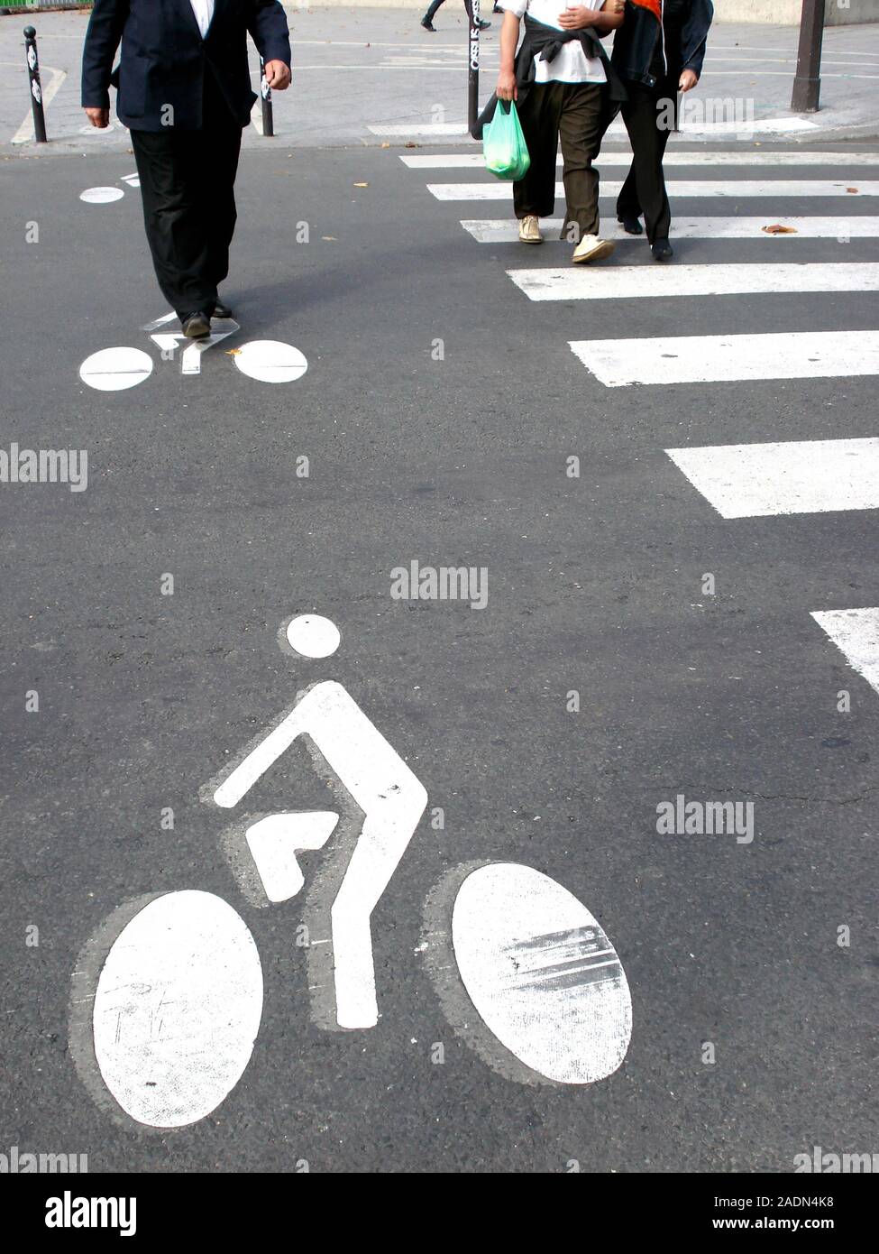 MODEL RELEASED. Bicycle lane next to a pedestrian crossing ...