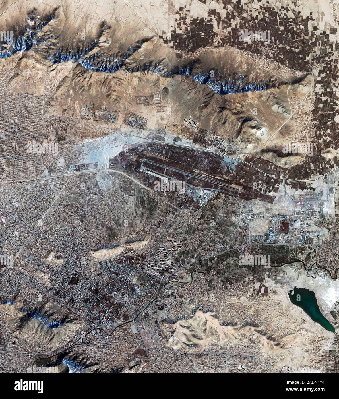 Kabul International airport, Afghanistan, satellite image. The airport ...