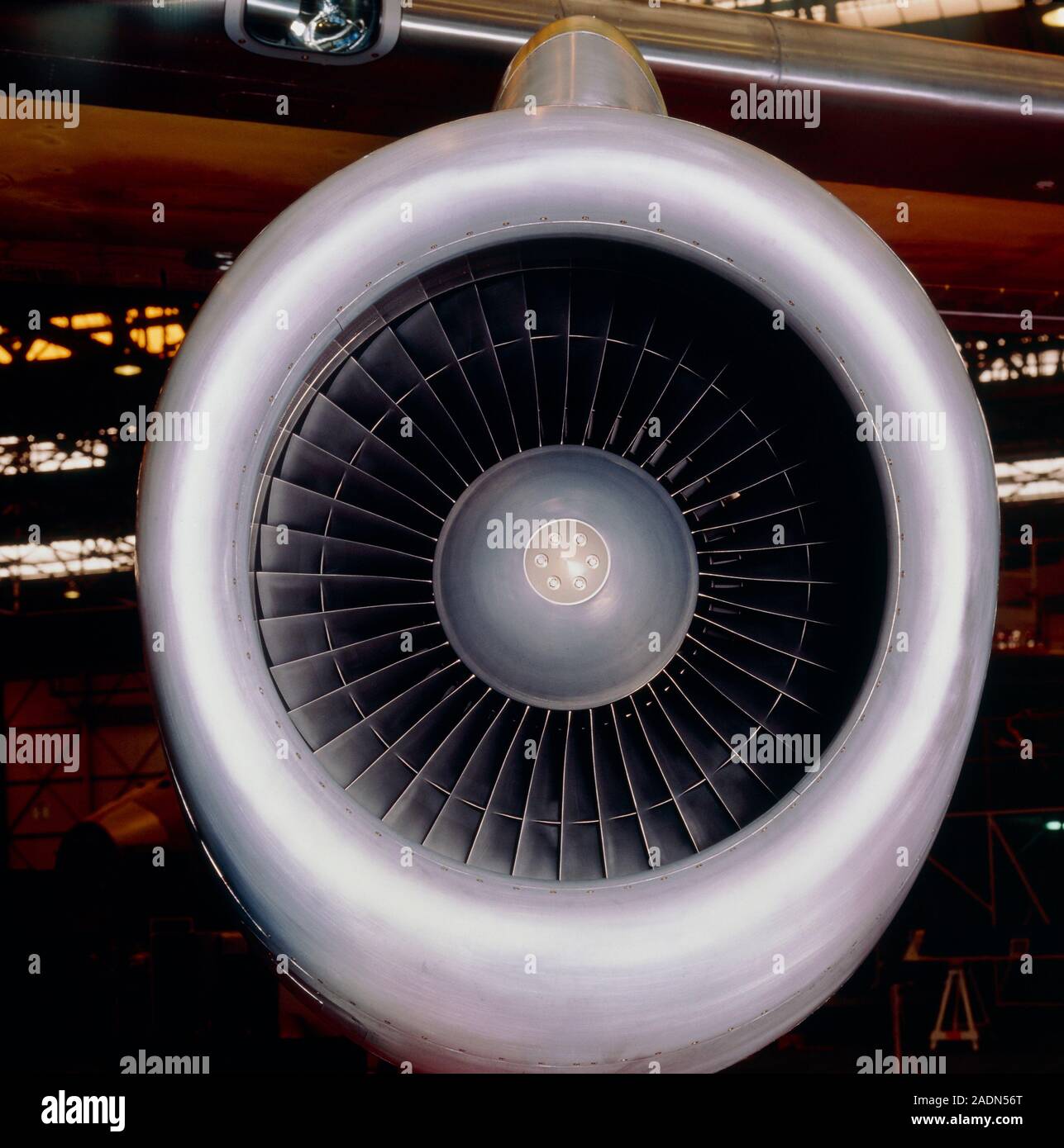 Modern jet engine. Front view of a jet engine used in a small airliner ...