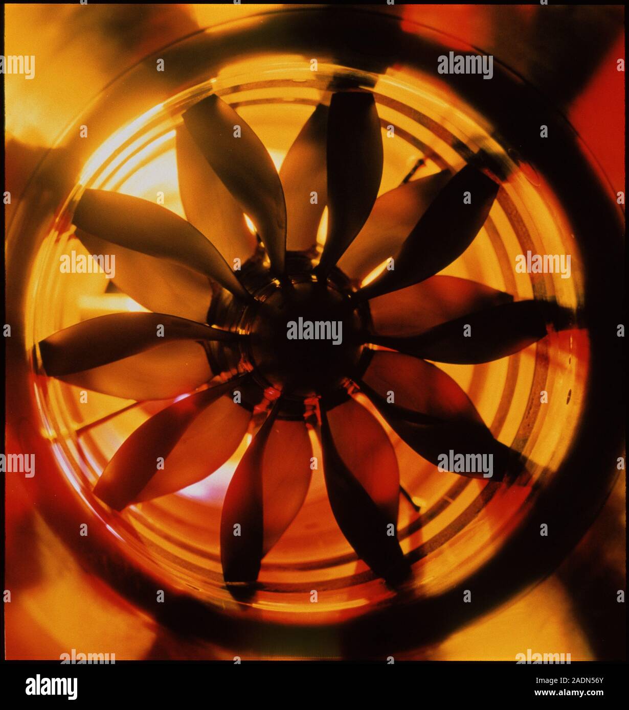 Propfan research. View into a propulsion test chamber, showing the ...