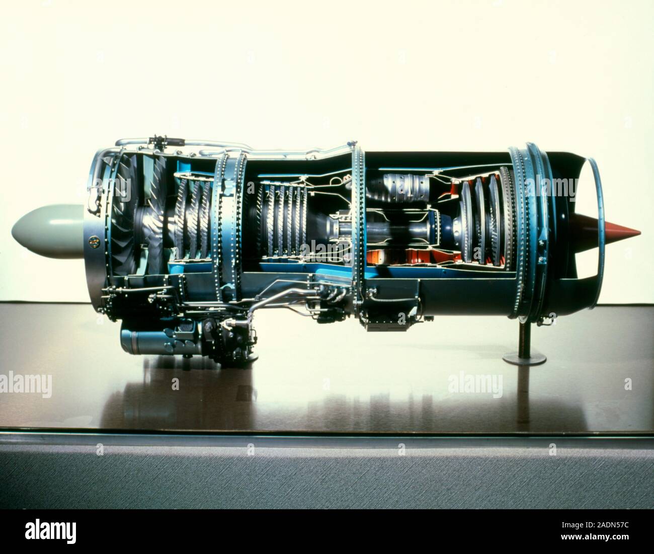 Jet engine. Model of an aircraft's jet engine, with the casing cut away ...