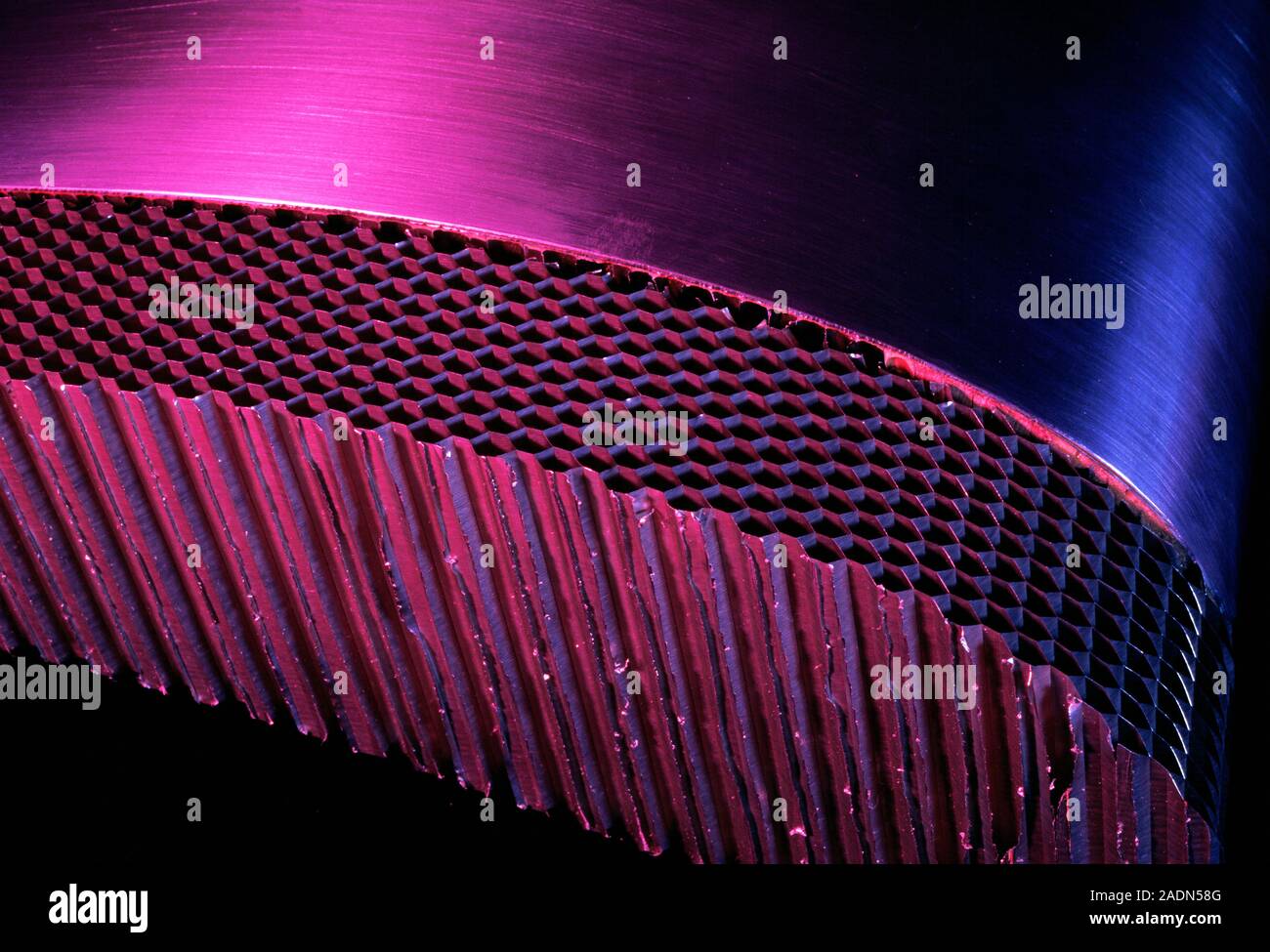 Airplane wing structure. Close-up of the internal honeycomb structure ...