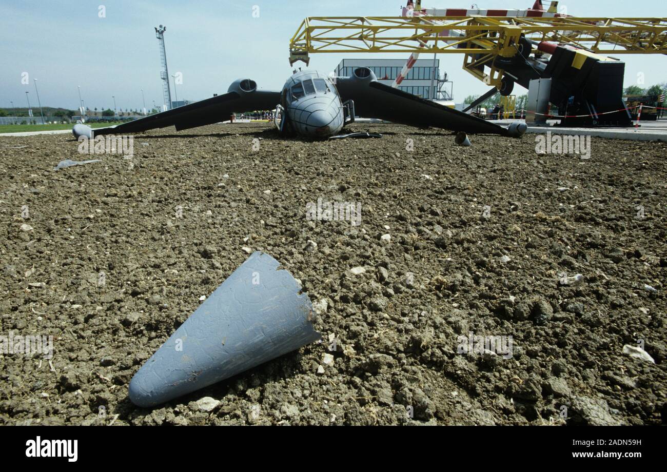 LISA airplane crash test facility. Test airplane crashed onto soil by ...