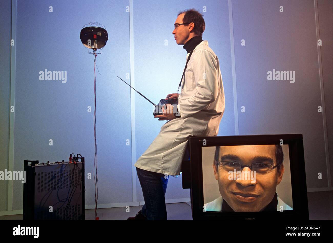 Unmanned aerial vehicle (UAV) research. Researcher operates a remote ...