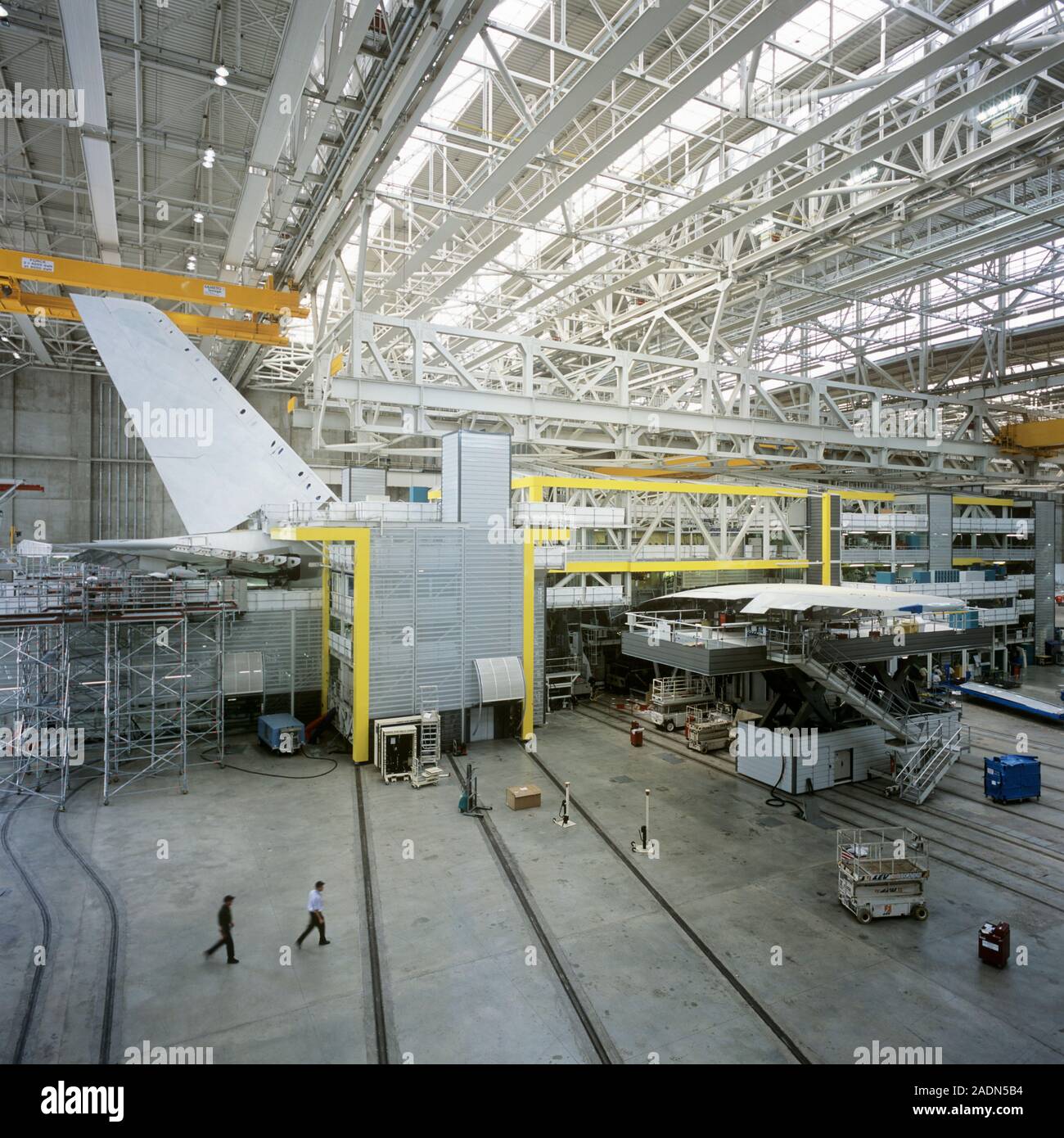 Airbus A380 production. Side view of an Airbus A380 airplane being ...