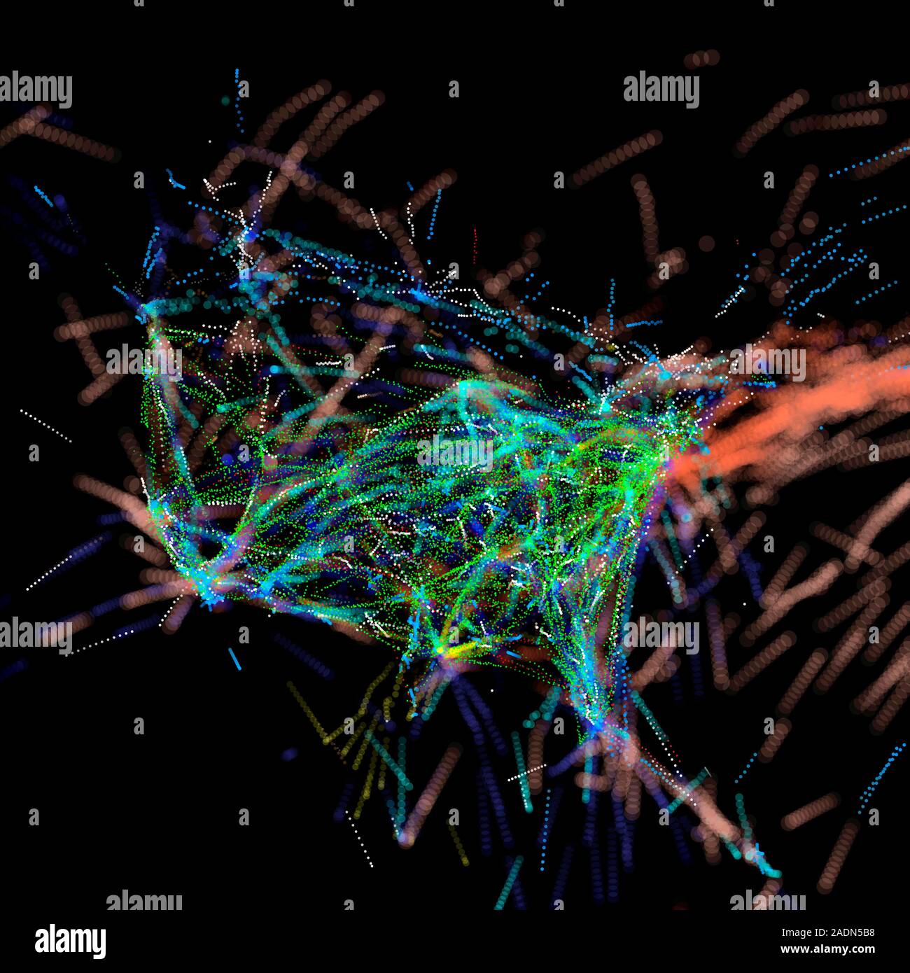Air traffic visualisation. Computer artwork of air traffic over the USA ...