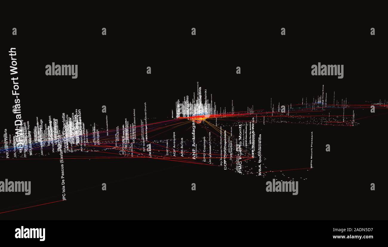 World air traffic, computer artwork. This visualisation is based on the ...