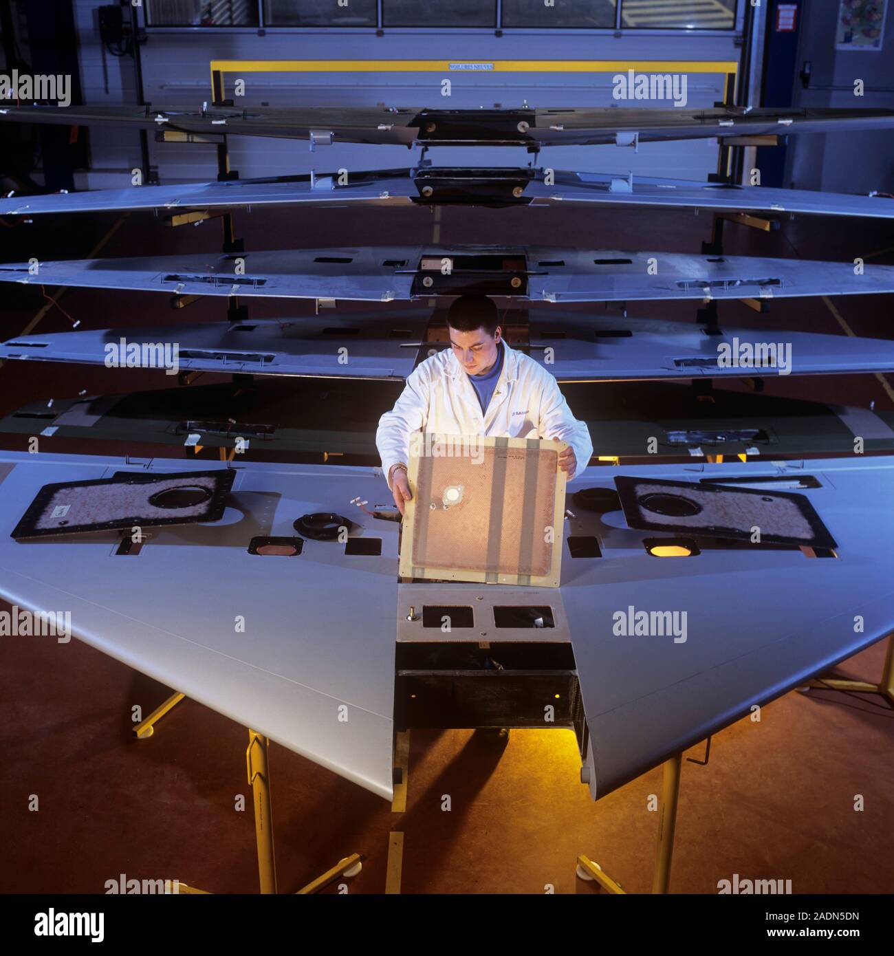 Sperwer UAV manufacture. Engineer working on the manufacture of wings ...