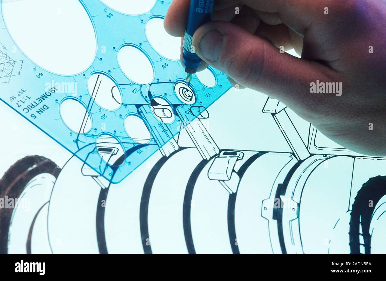 MODEL RELEASED. Aircraft technical drawing. Engineer drawing an ...