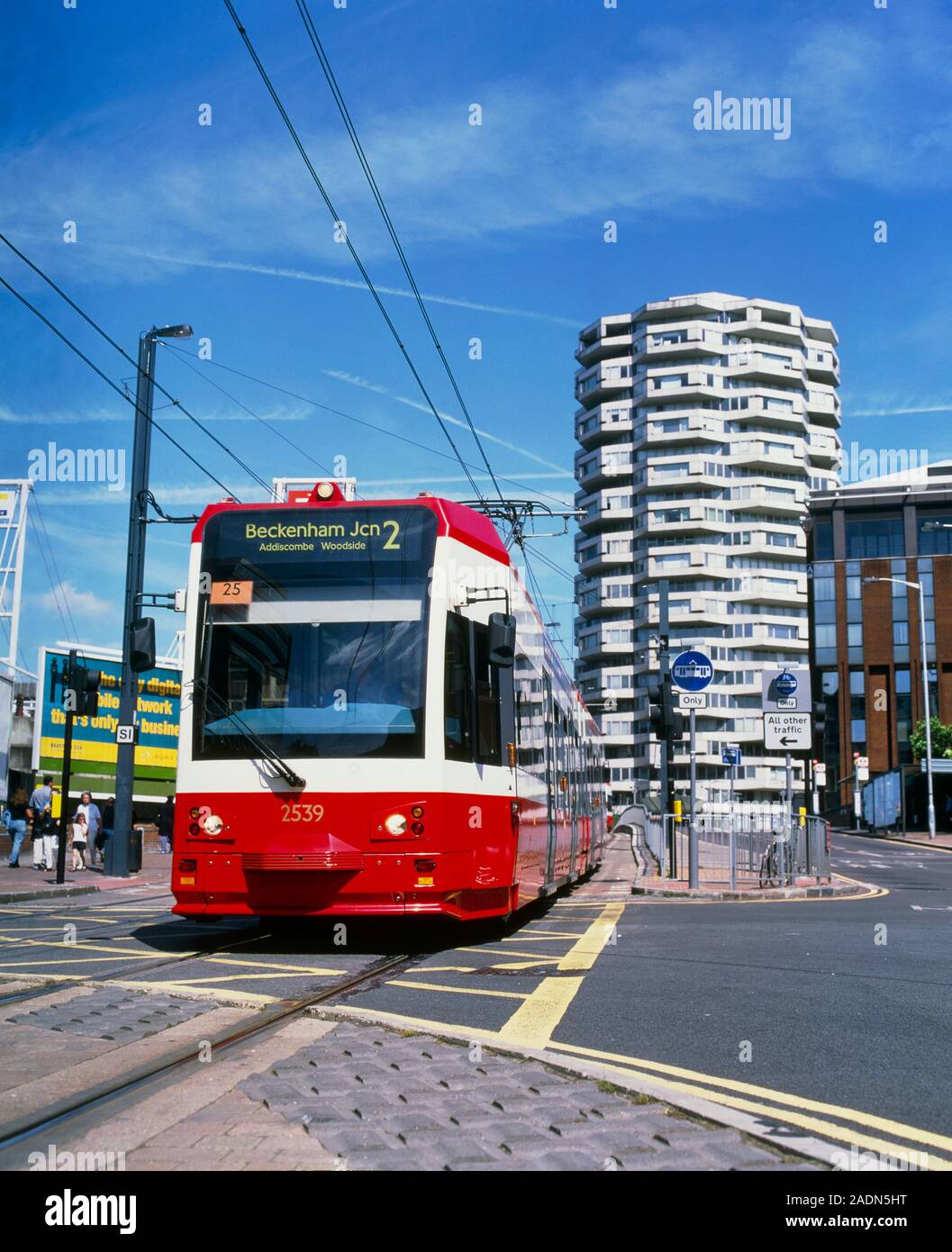 Tram. The overhead cables supply the tram with electricity ...