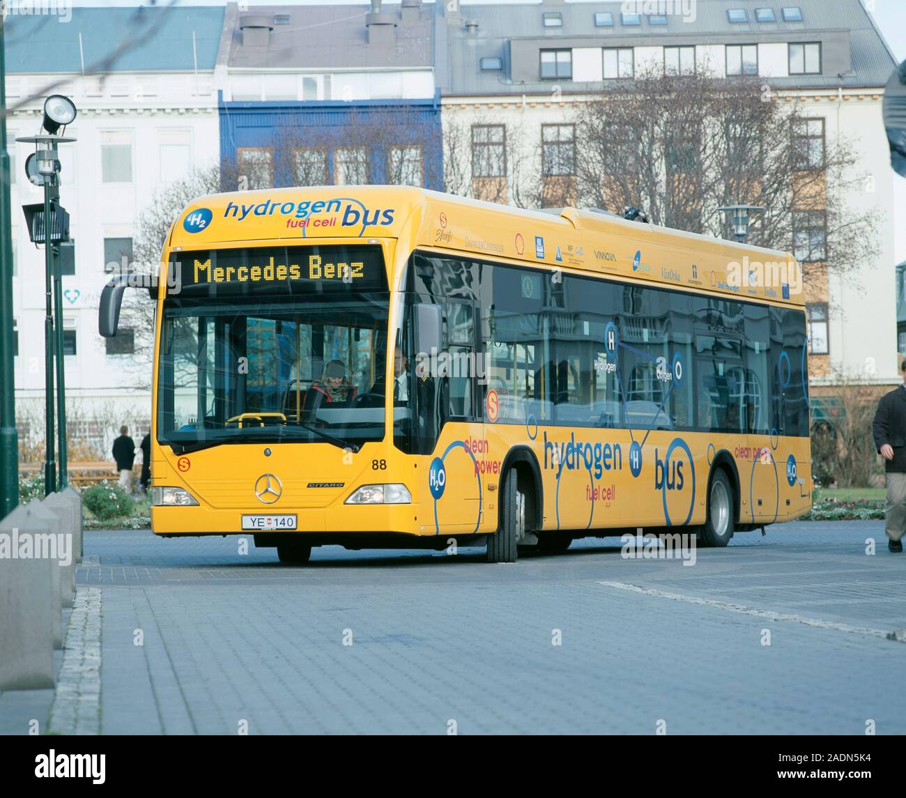 Hydrogen bus. This bus is powered by a fuel cell that runs on hydrogen ...