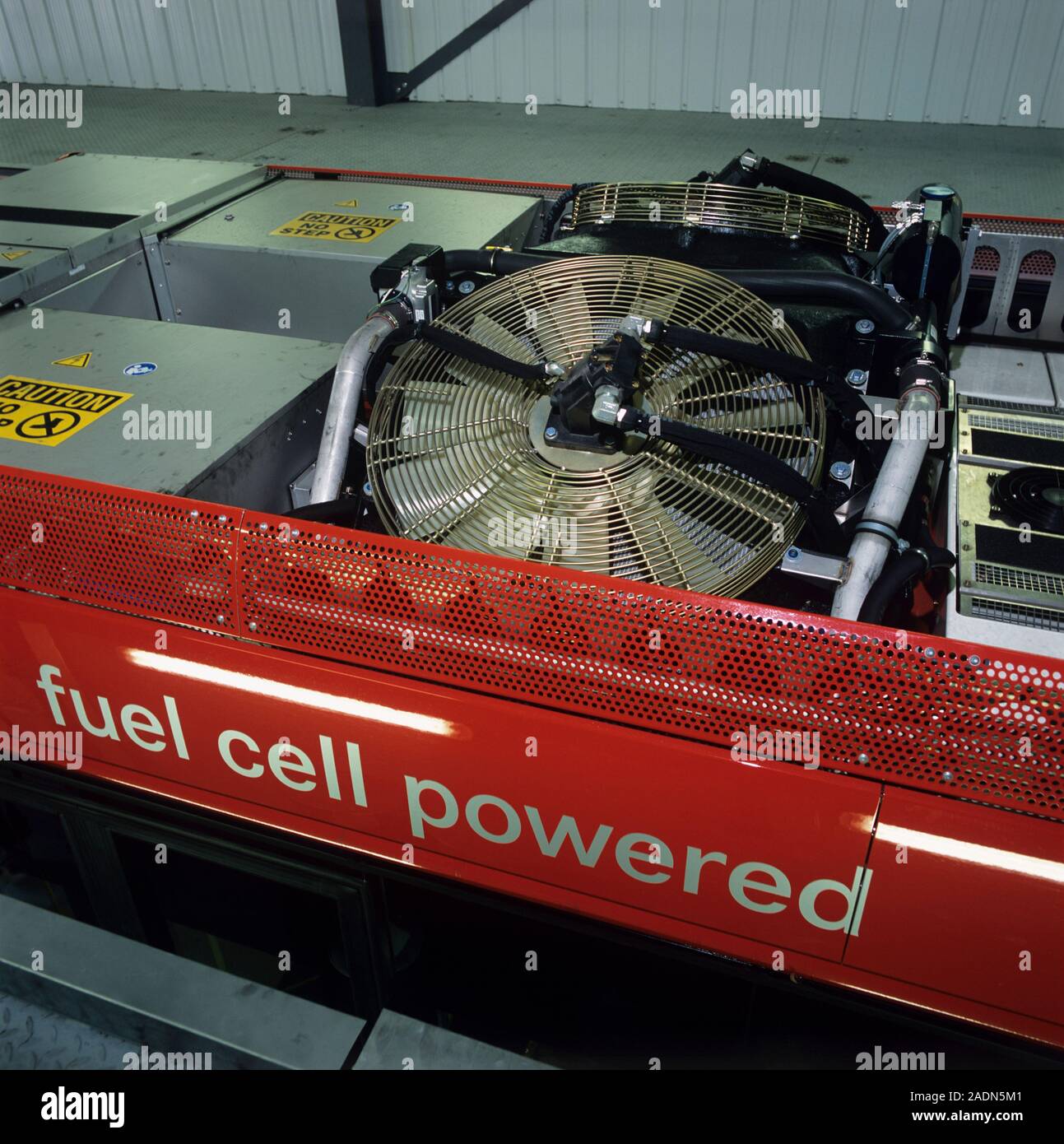 Hydrogen fuel cell bus fans. These cooling units keep the fuel cells ...