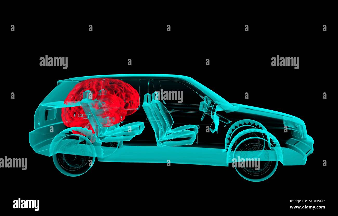 Intelligent car. Conceptual computer artwork of a human brain within a ...
