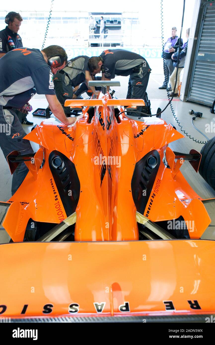 MODEL RELEASED. Formula One racing car being prepared for a test ...