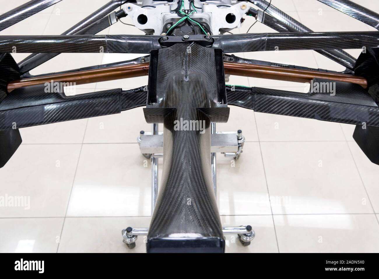 Racing car frame. Top view of the rear frame of a Formula One car. The ...