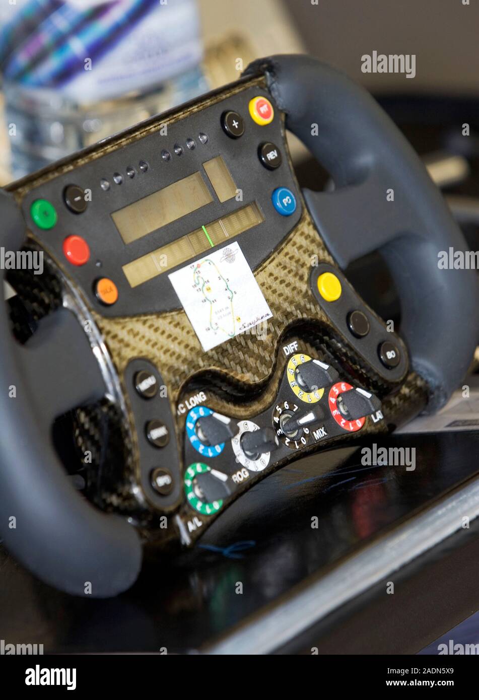 Formula One car steering wheel and control buttons Stock Photo - Alamy