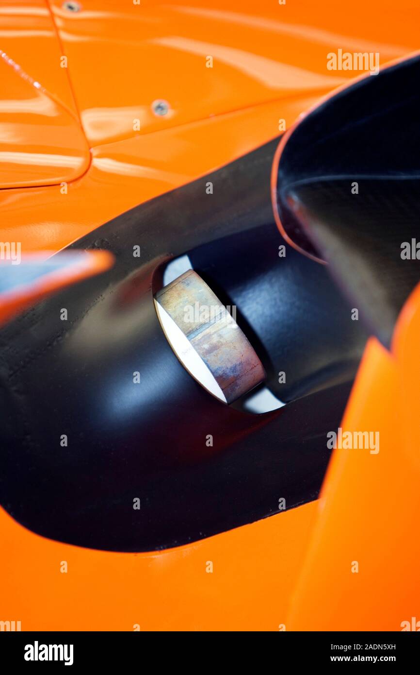 Formula One car bodywork. Exhaust exit point on the engine cover of a ...