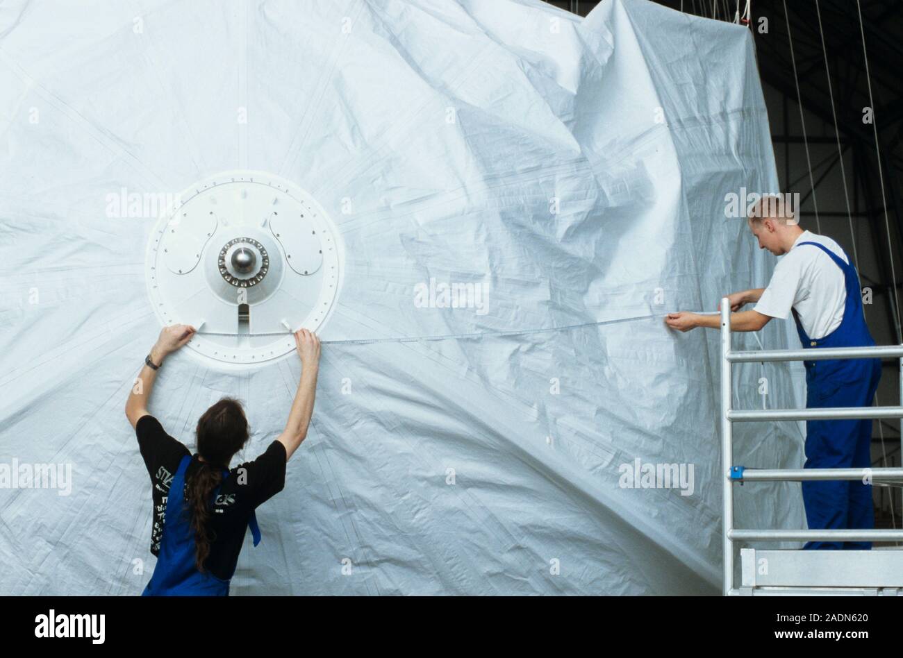 Zeppelin NT, a modern airship, being constructed in its hangar. The ...