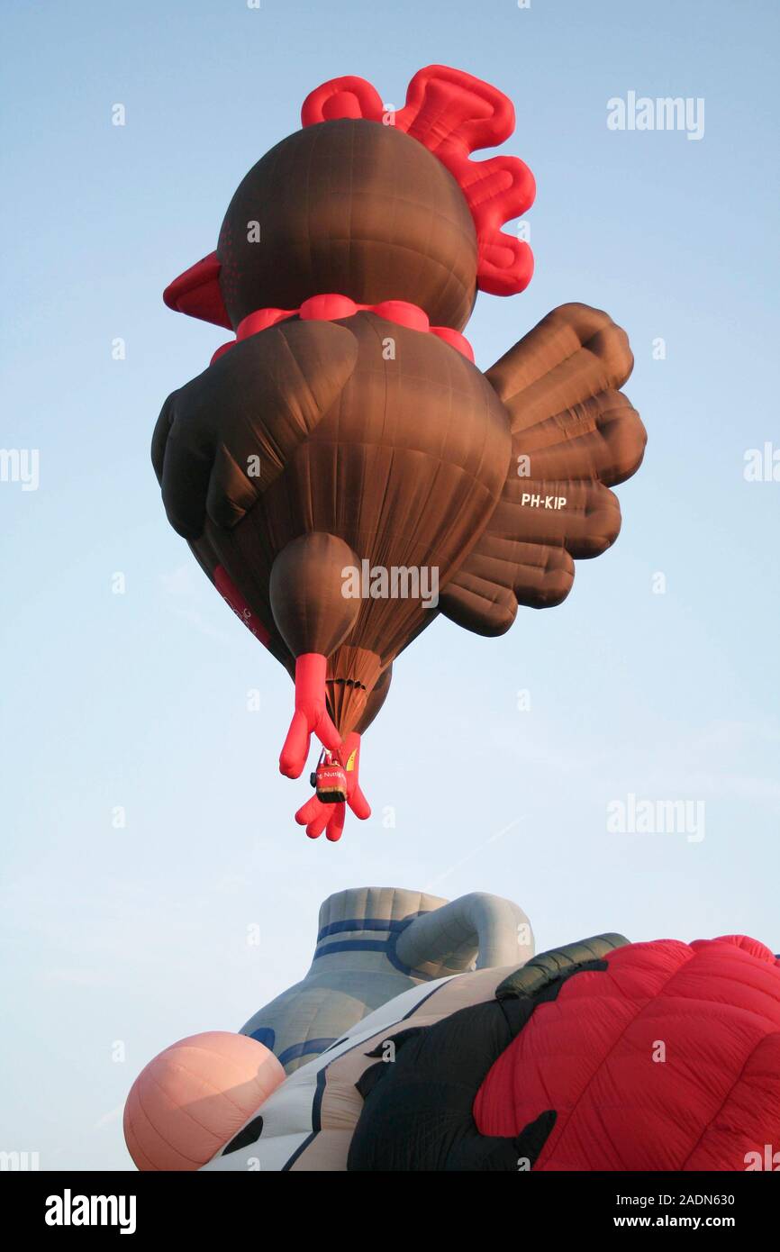 Hot air balloon in the shape of a chicken Stock Photo - Alamy