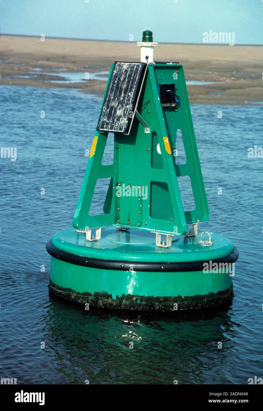 Solar powered navigational buoy. Buoys are distinctly shaped and ...