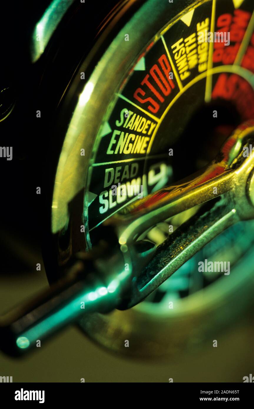 Ship's telegraph, close-up. This instrument was used to control a ship ...