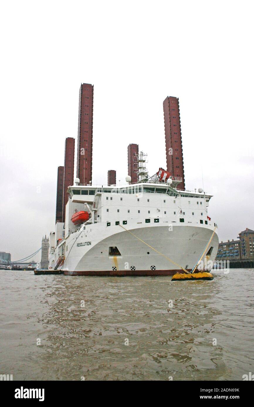 Wind farm installation ship. The six legs on this ship jack the vessel ...