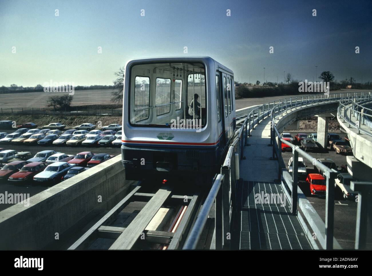 Maglev railcar on a section of elevated track which runs 1 mile between ...