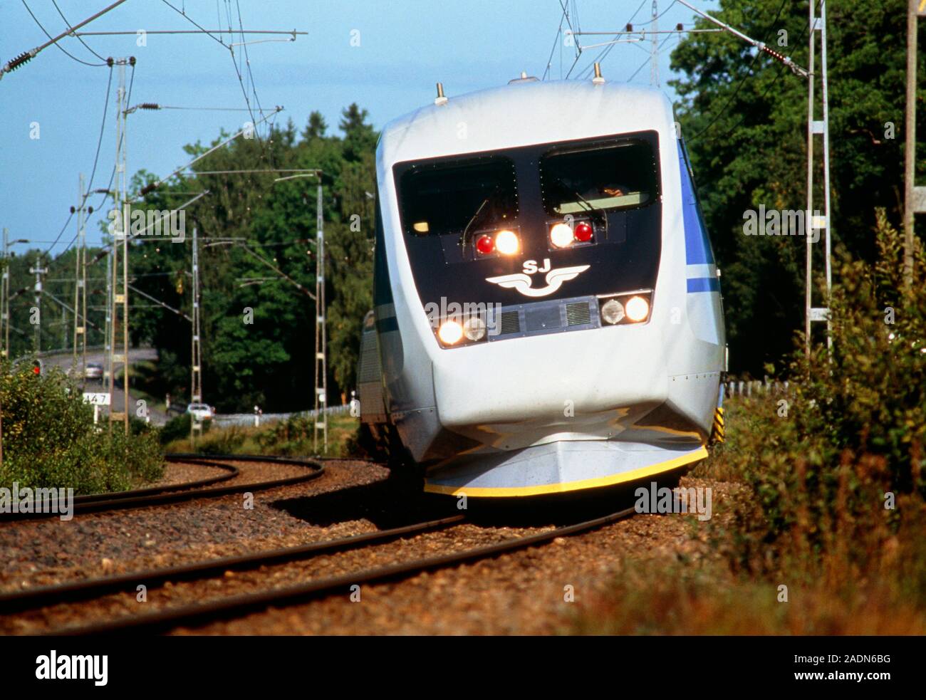 High-speed train. Head-on view of the Swedish X2000 high-speed train ...