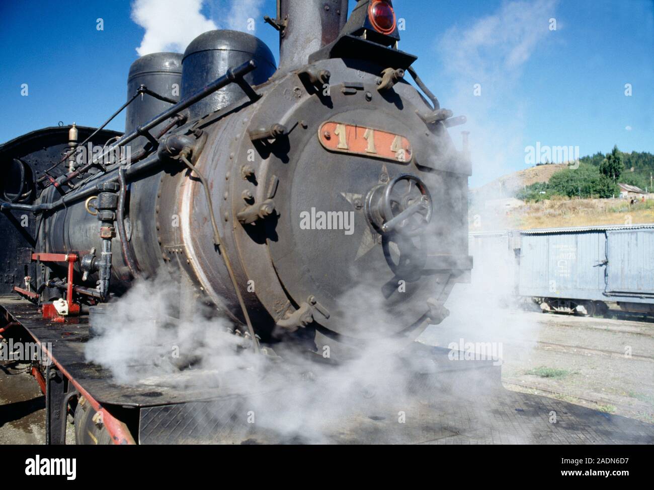 Steam train. The train burns a fuel, such as coal, to boil water and ...