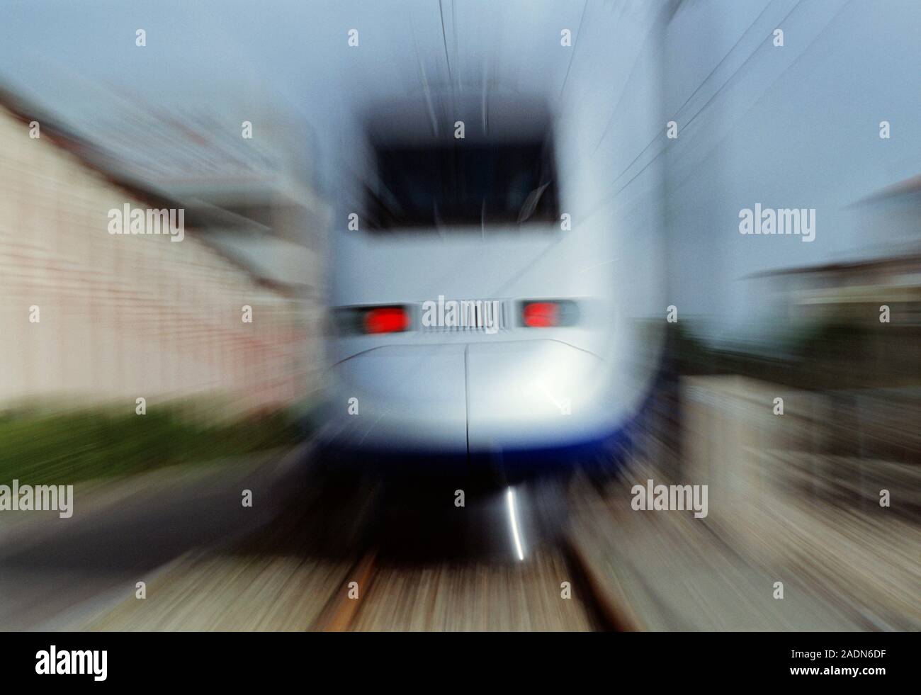 Moving express train. This is a TGV (train a grande vitesse), a French ...