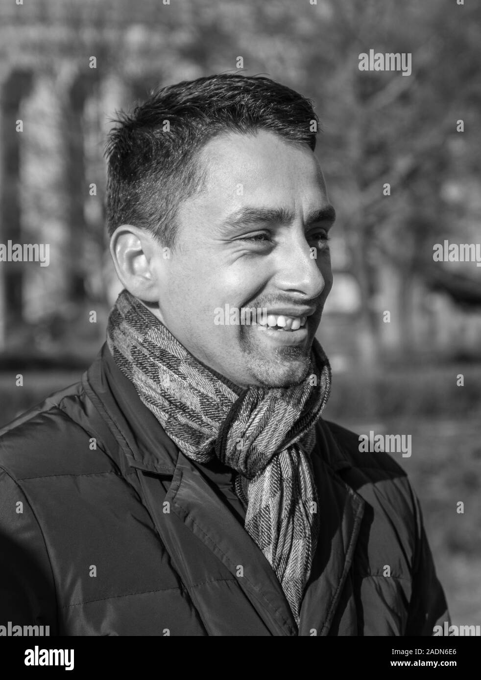 Portrait young business man outdoors Black and White Stock Photos ...