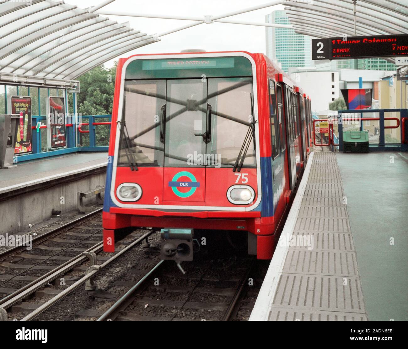 DLR train. Docklands Light Railway train at Westferry Station, East ...