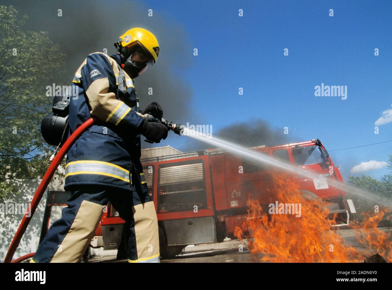 Firefighting. Firefighter using a prototype of the Head Protection ...