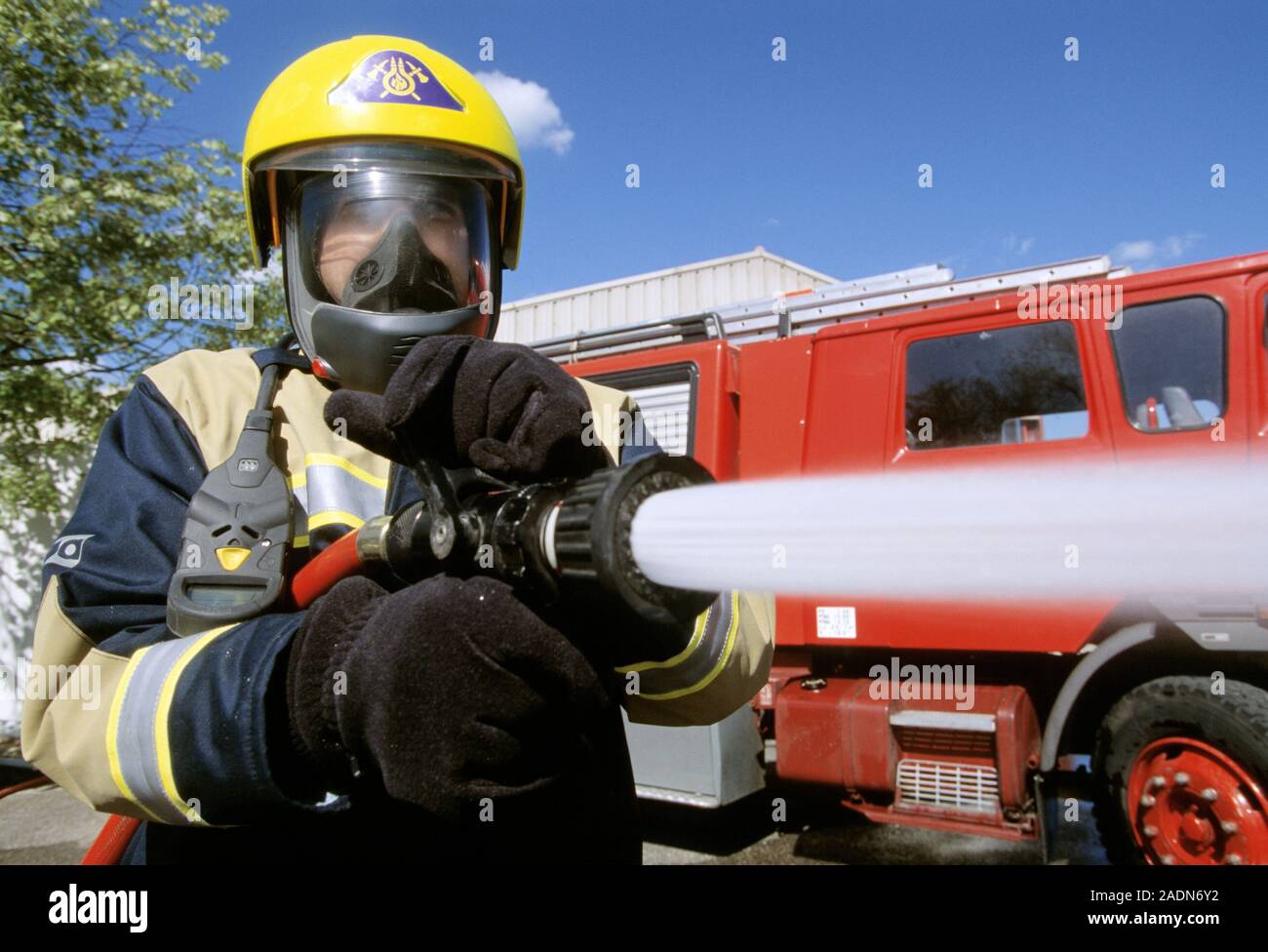 Firefighting. Firefighter using a prototype of the Head Protection ...