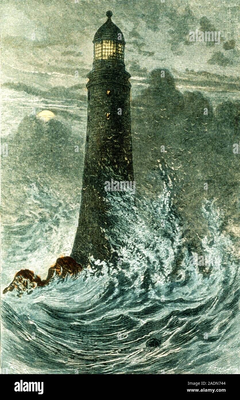 3rd Eddystone Lighthouse. Historical artwork of the third lighthouse on ...