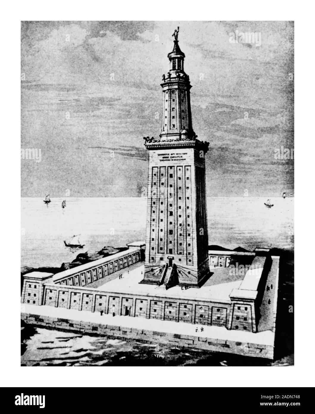 Pharos of Alexandria. Historical artwork of the lighthouse known as the ...