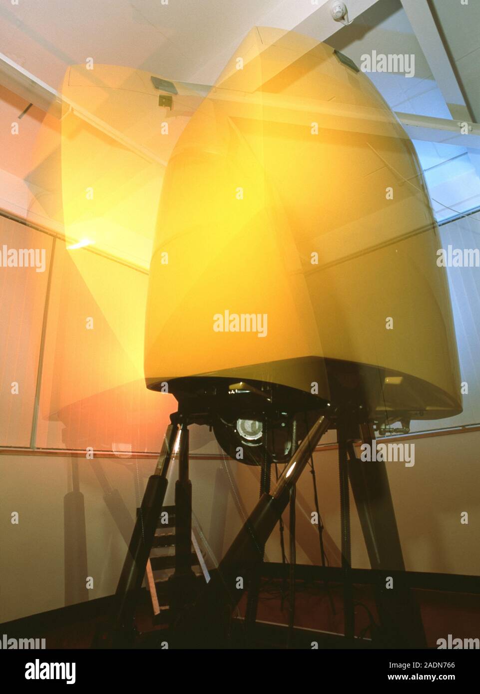 HeliFlight helicopter flight simulator in motion, time exposure image ...