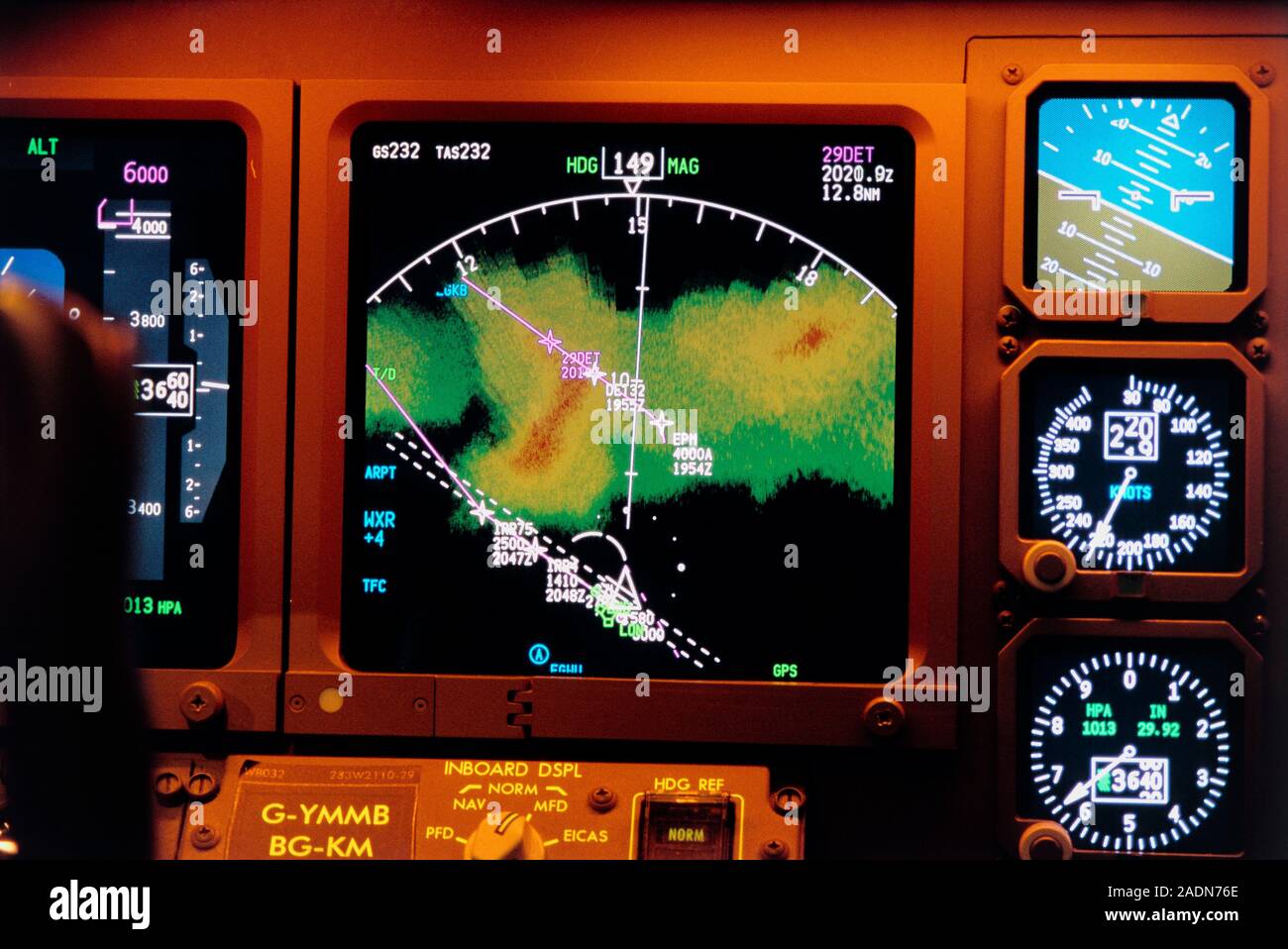 Flight simulator weather radar. Simulated weather radar display inside ...