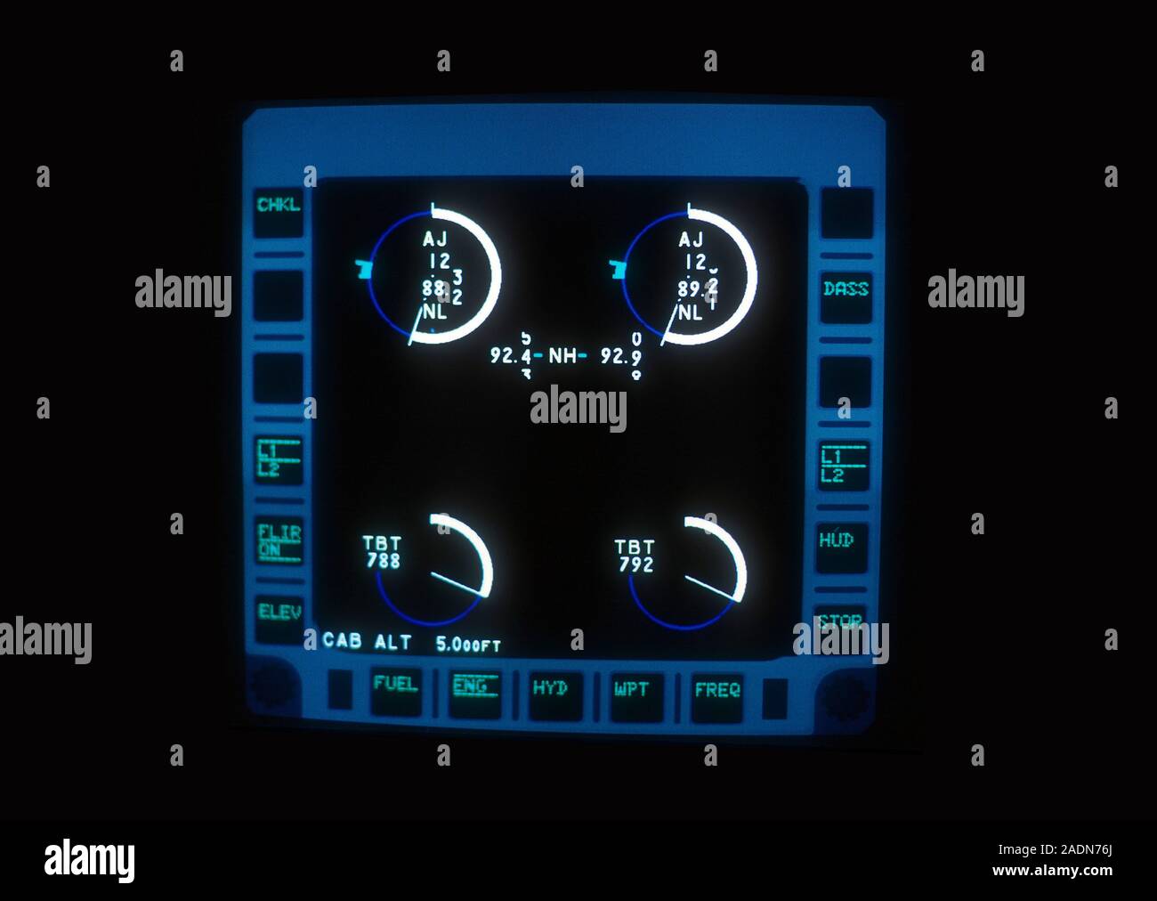 Typhoon fighter plane cockpit screen display. This is a simulation of a ...
