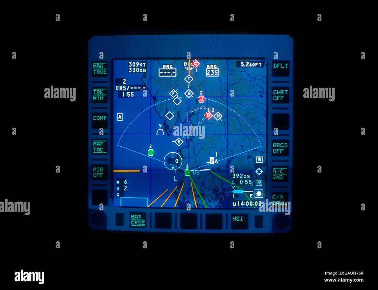 Typhoon fighter plane cockpit screen display. This is a simulation of a ...