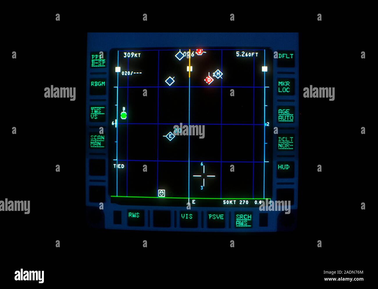 Typhoon fighter plane cockpit screen display. This is a simulation of a ...