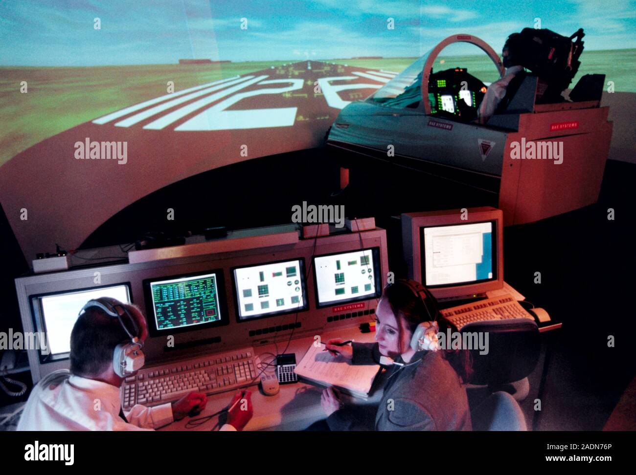 Typhoon fighter plane simulator. View of the pilot (upper right) and ...