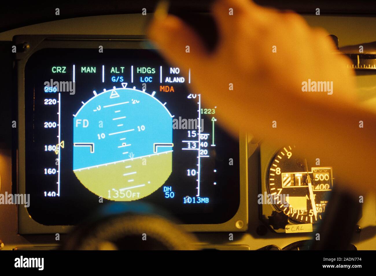 MODEL RELEASED. Pitch and roll display screen in the cockpit of a ...