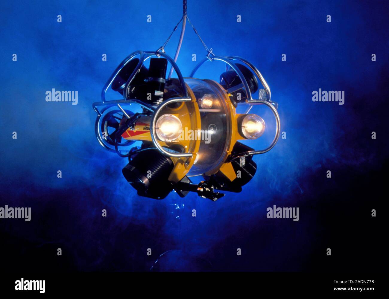 Robotic submarine. The propeller-driven submarine has powerful lights ...