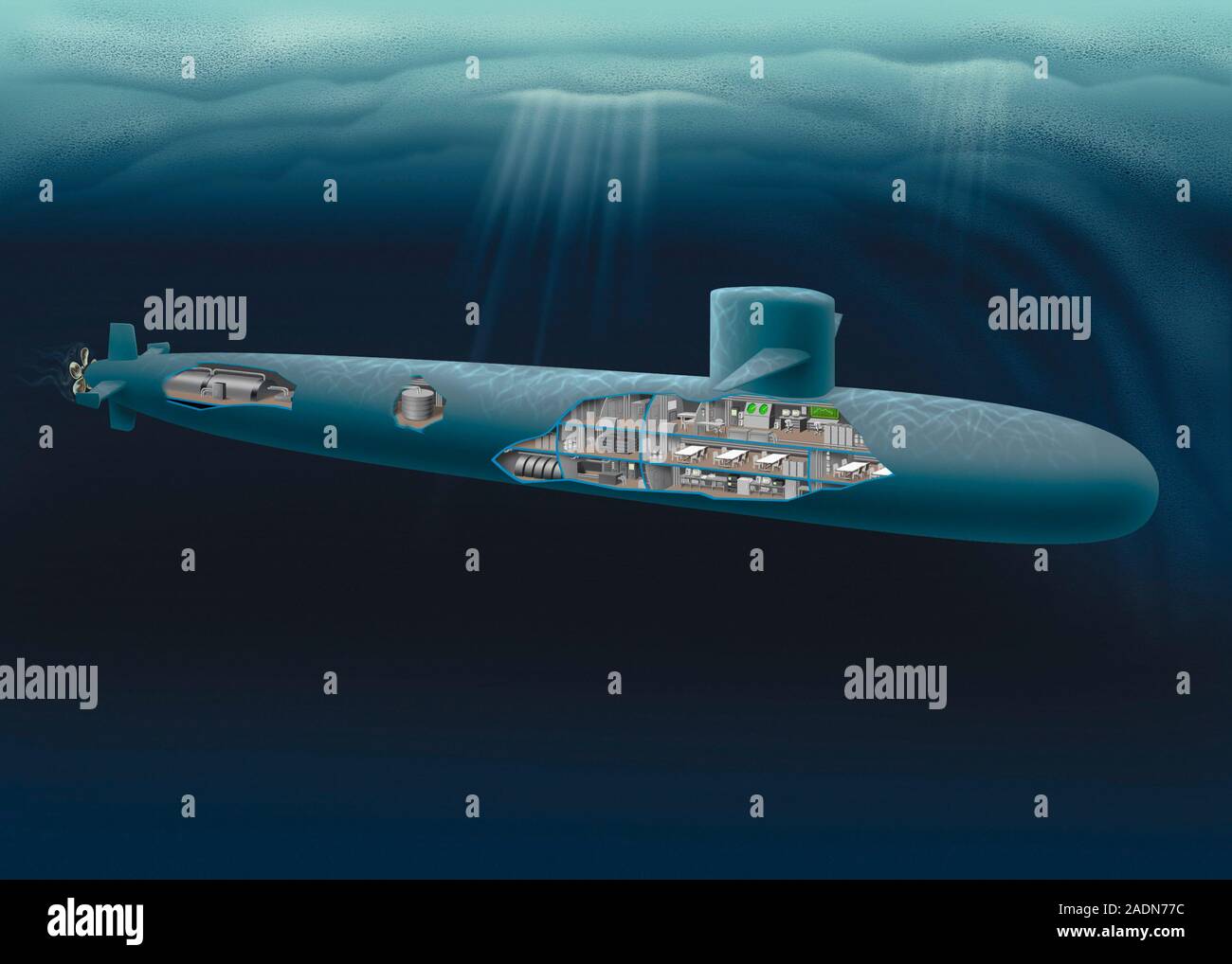 Submarine under Arctic. Cutaway computer illustration of the submarine ...