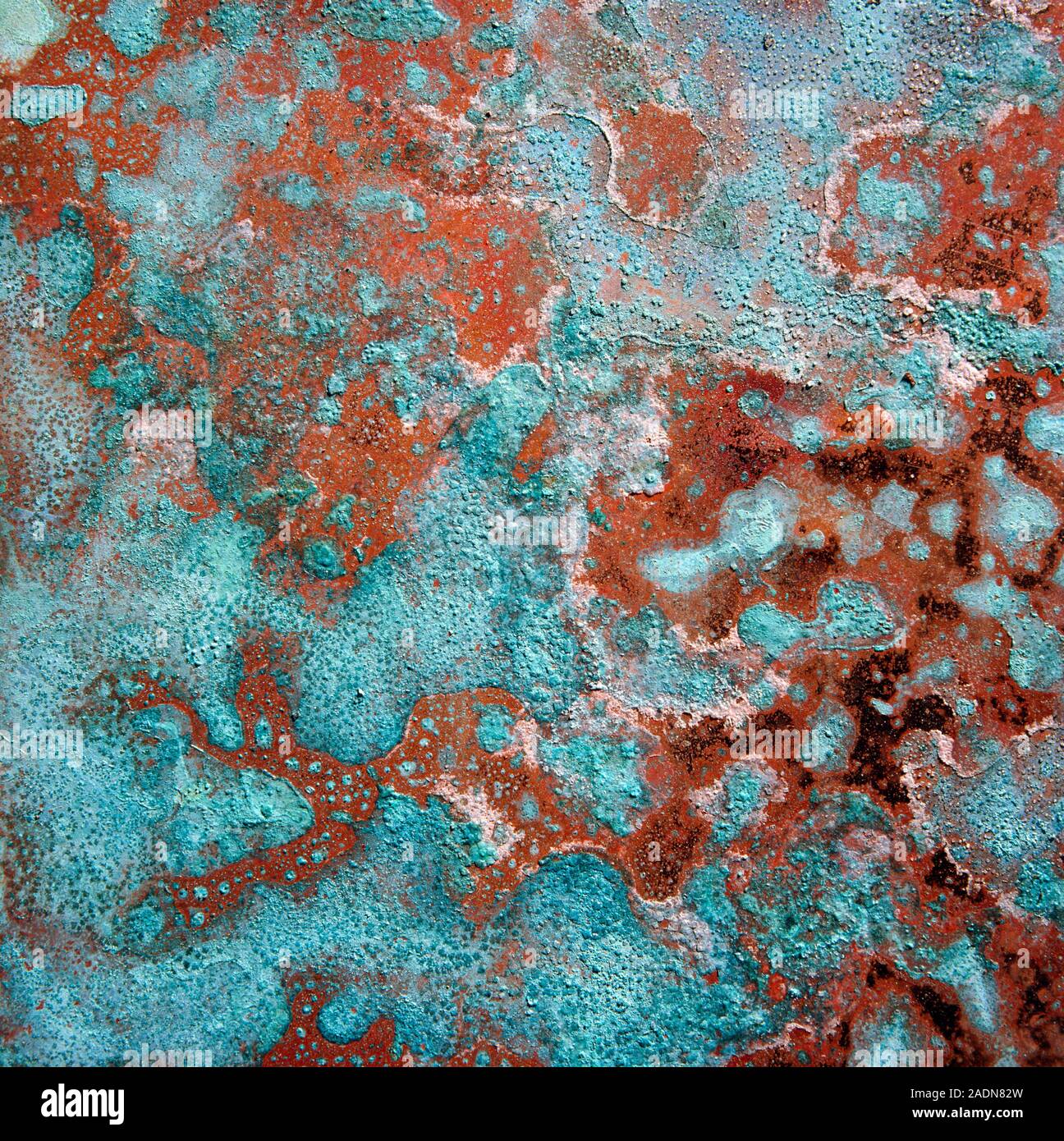 Corrosion. The effect of corrosion seen on a copper sheet. Copper is a ...